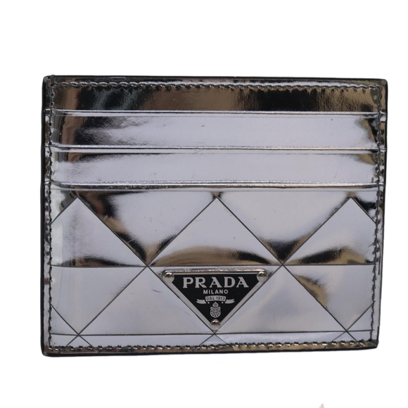 Prada | Accessories | Prada Card Case Metallic Leather Silver Auth ...